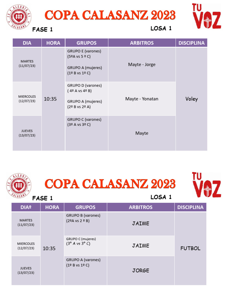COPA CALASANZ 2023 (1) fixure semana 16 | PDF