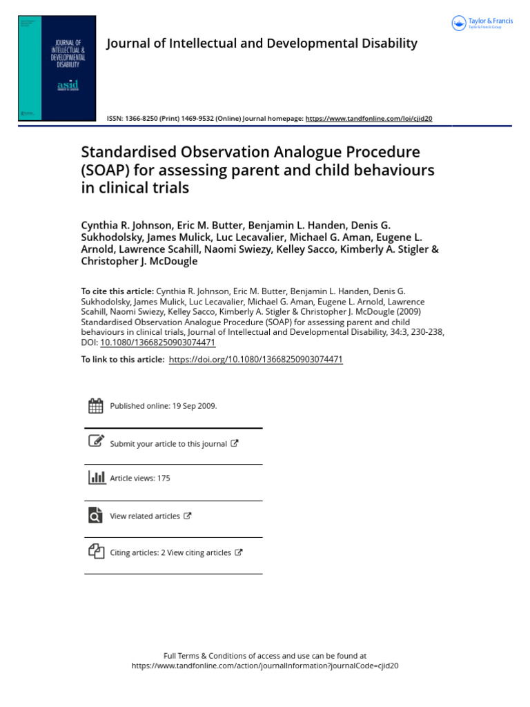 Standardised Observation Analogue Procedure SOAP For Assessing Parent ...