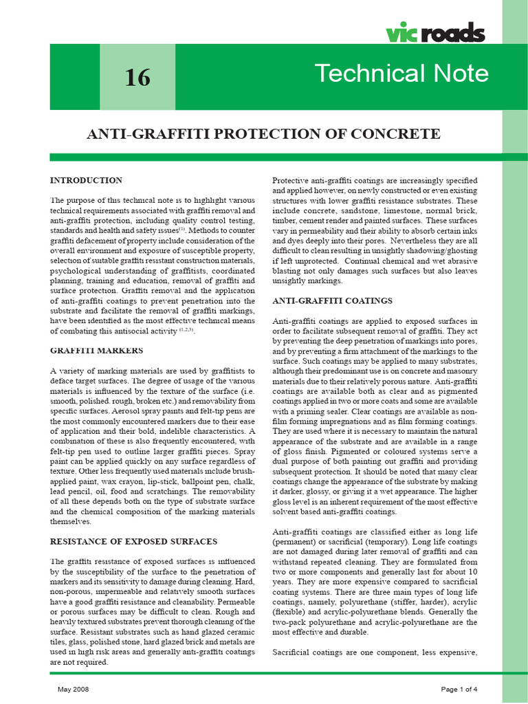Technical Note TN 016 AntiGraffiti Protection of Concrete | PDF | Coating | Paint