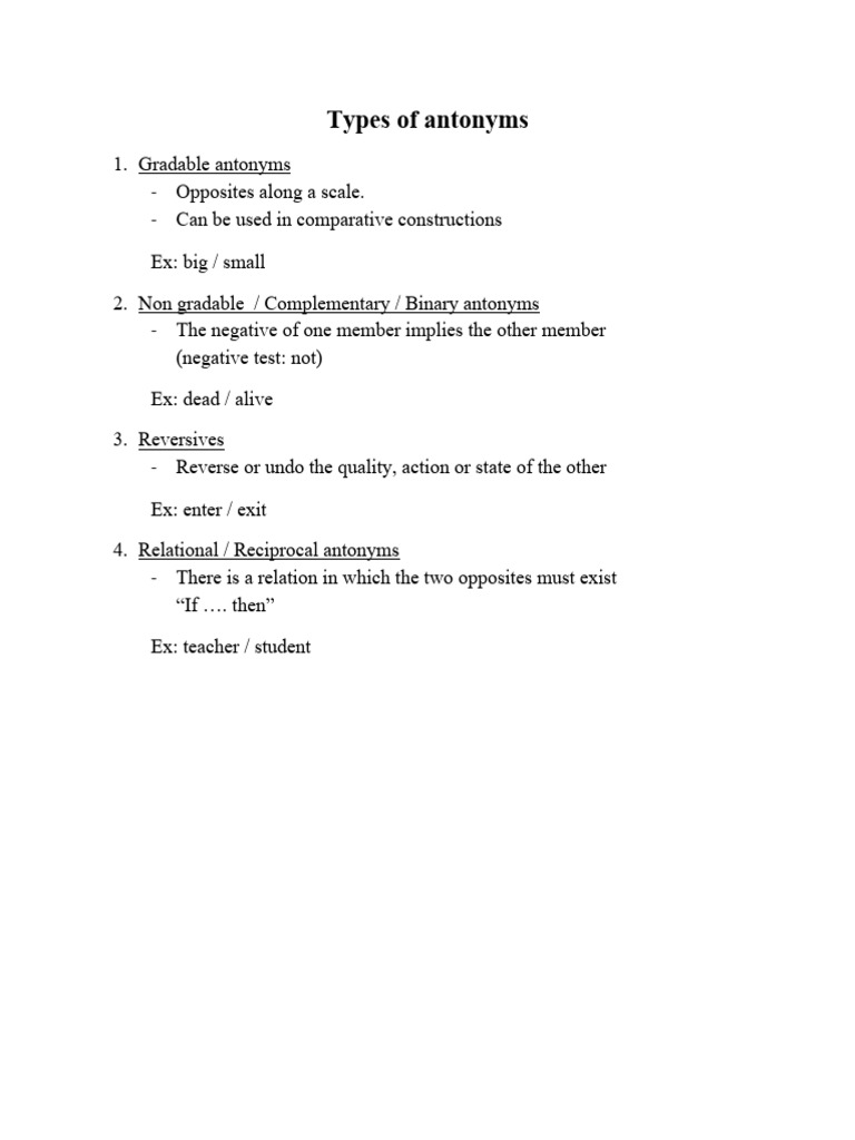 Kinds of Antonyms | PDF | Language Arts & Discipline