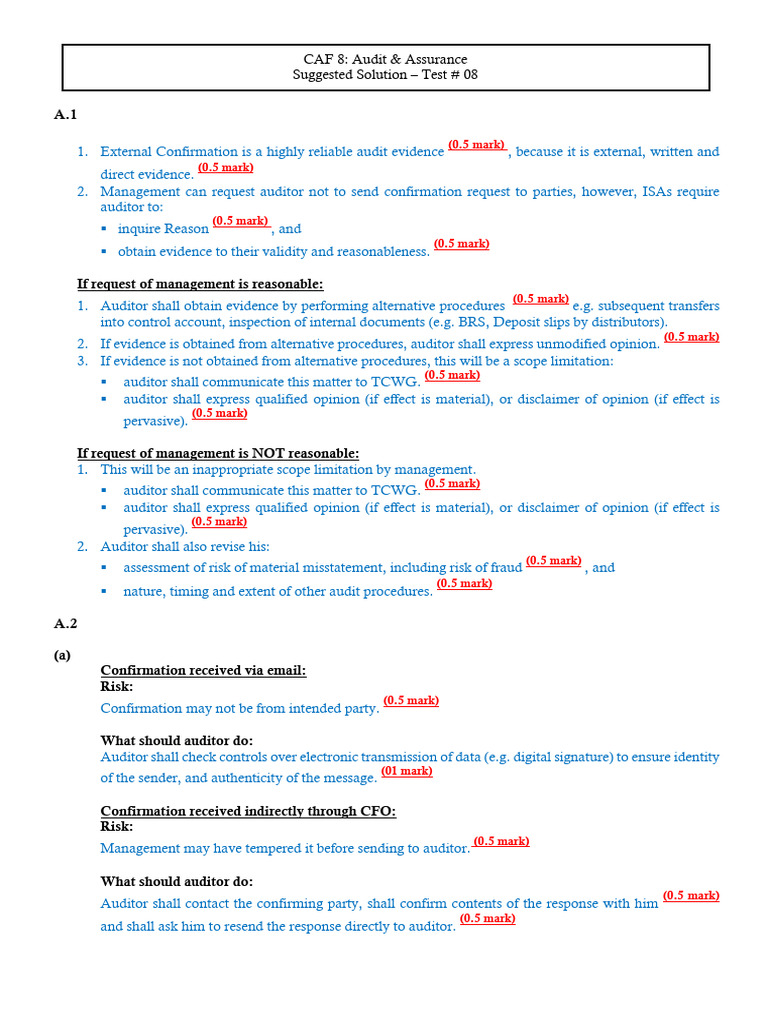 CAF8 Test - 8 - Suggested - Solution | PDF | Audit | Financial Audit