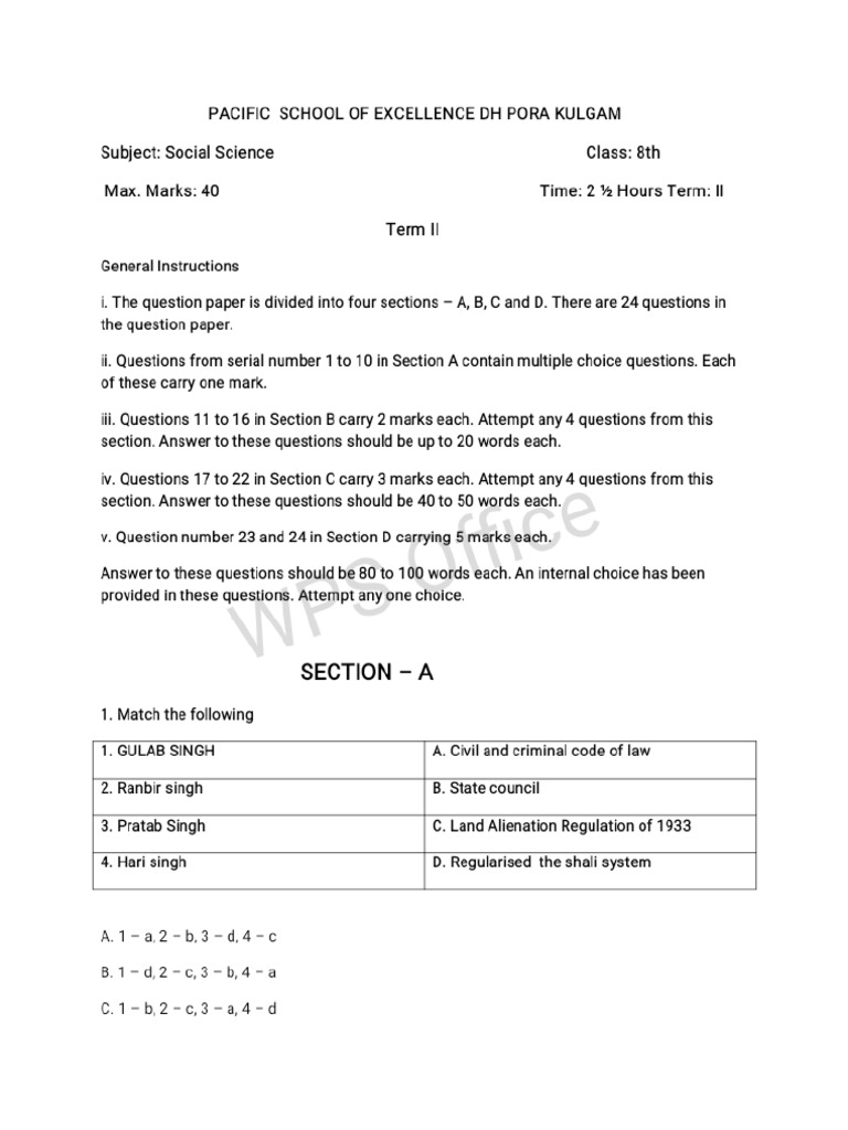 8th Sst t2 Paper | PDF