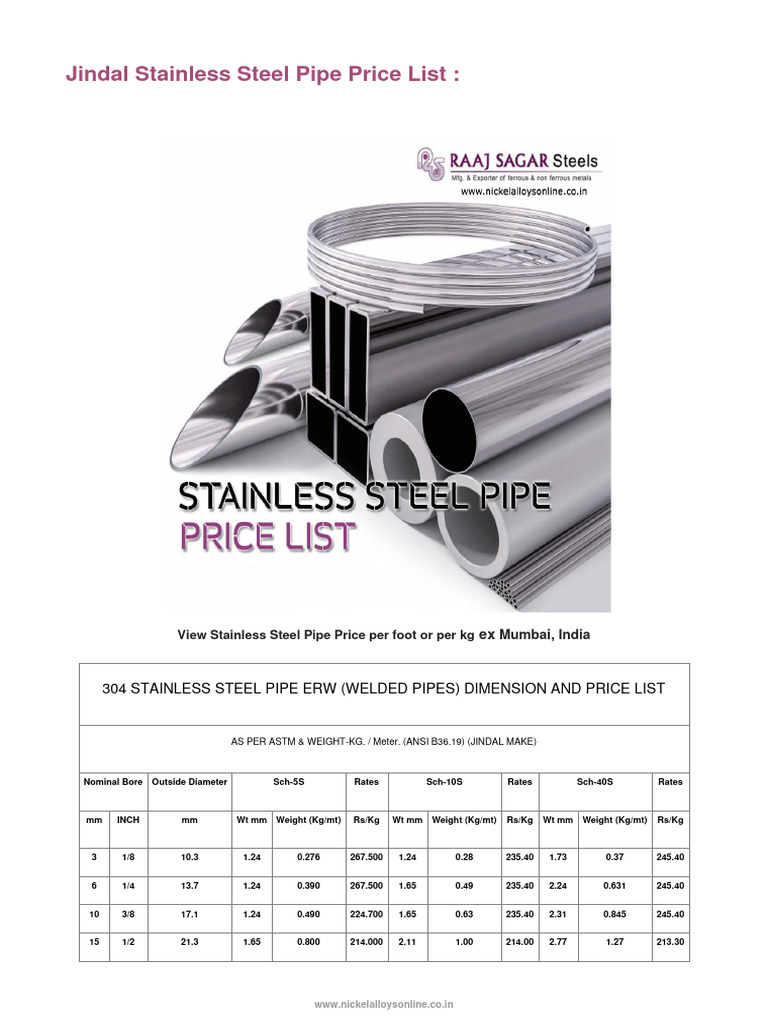 Jindal Stainless Steel Pipe Price List | PDF | Pipe (Fluid Conveyance ...