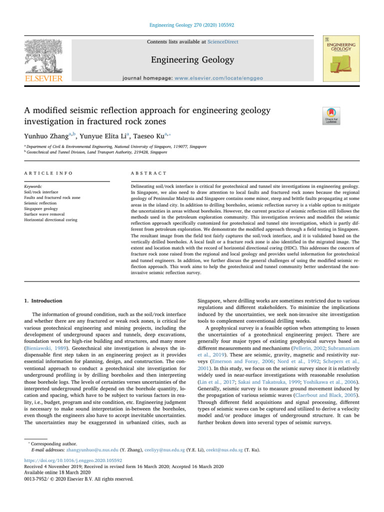 A Modified Seismic Reflection Approach For Engineering Geology Investigation in Fractured Rock ...