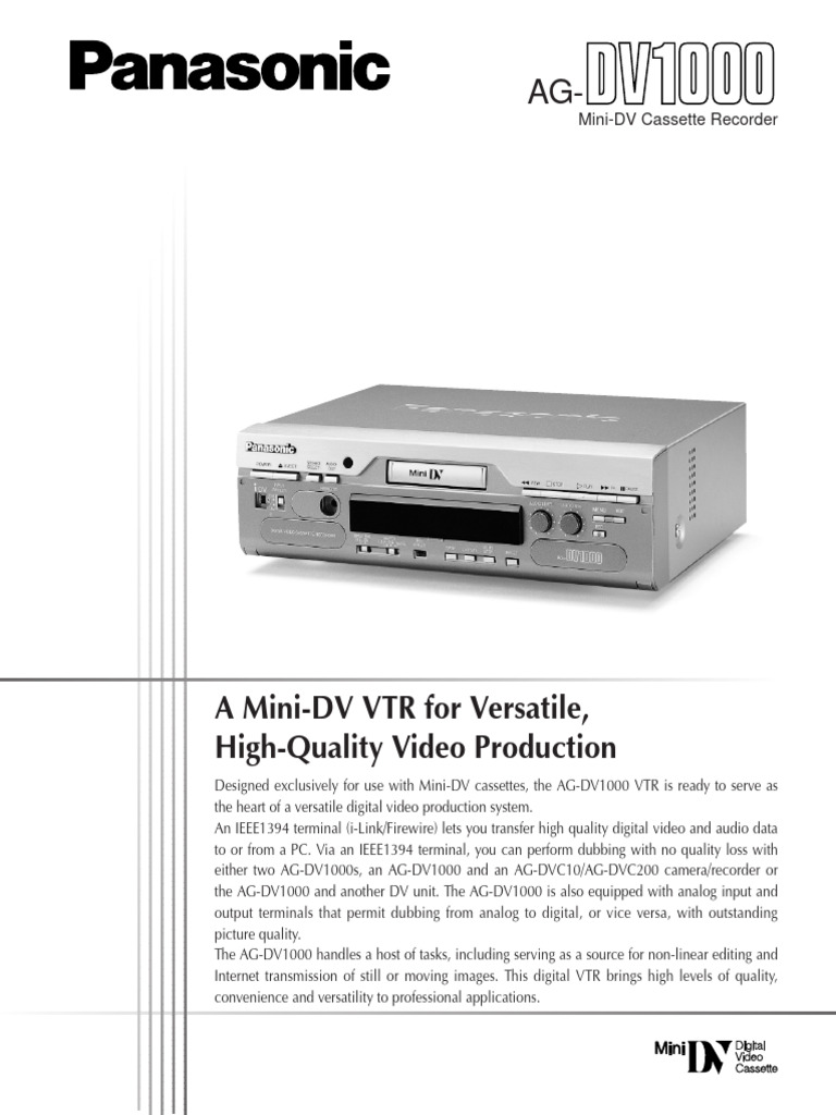 Panasonic Ag-Dv1000 DV Proline VTR | PDF | Video | Digital Video