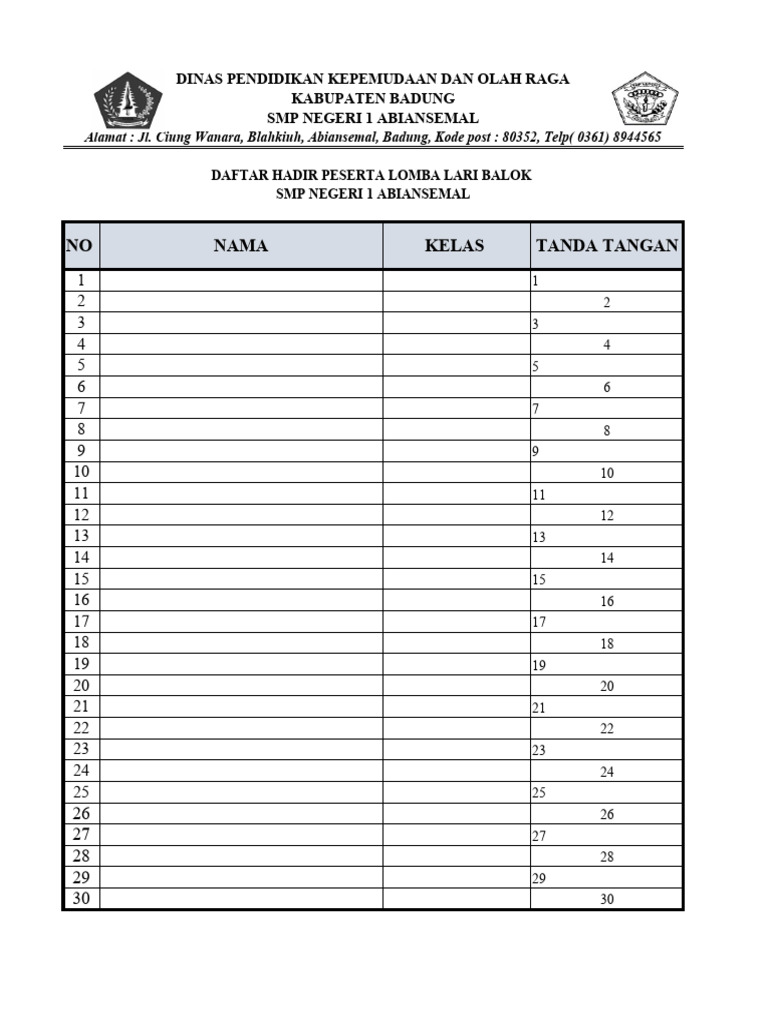 Daftar Hadir Lomba Internal 2023. | PDF