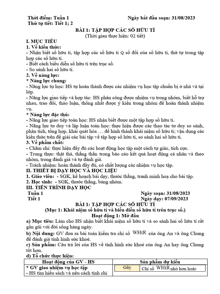 T7KN C1 Bài 1 Tap Hop Cac So Huu ti-THCS Song Mai | PDF