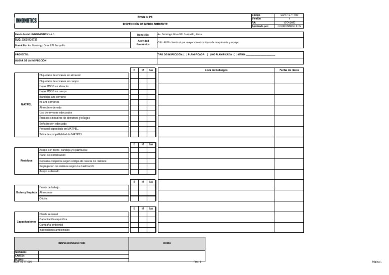 562Y-HS-FT-009 Inspección de Medio Ambiente_1 | PDF