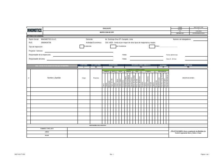562Y HS FT 002 Inspección de EPP - 1 | PDF | Ropa | Softlines (venta ...