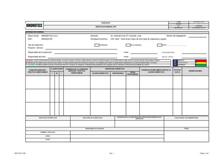 562Y HS FT 001 Inspección General EHS - 1 | PDF