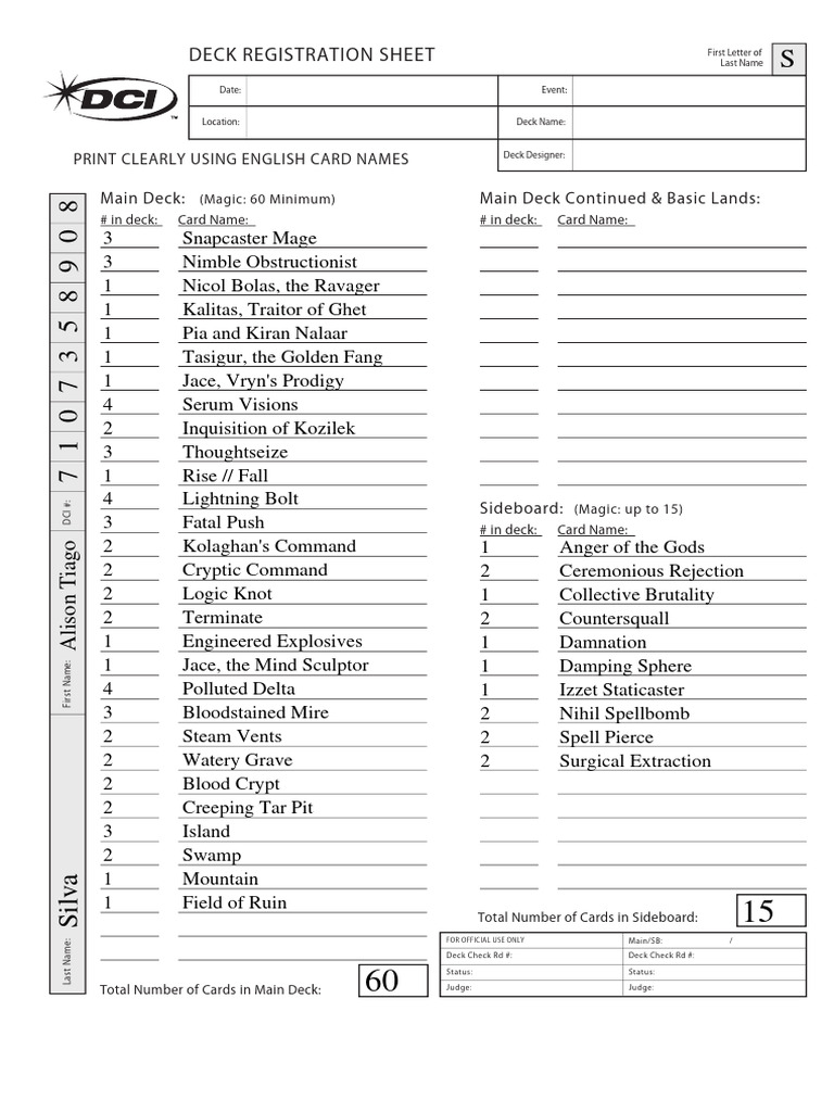 Deck Regsheet Deckstats | PDF