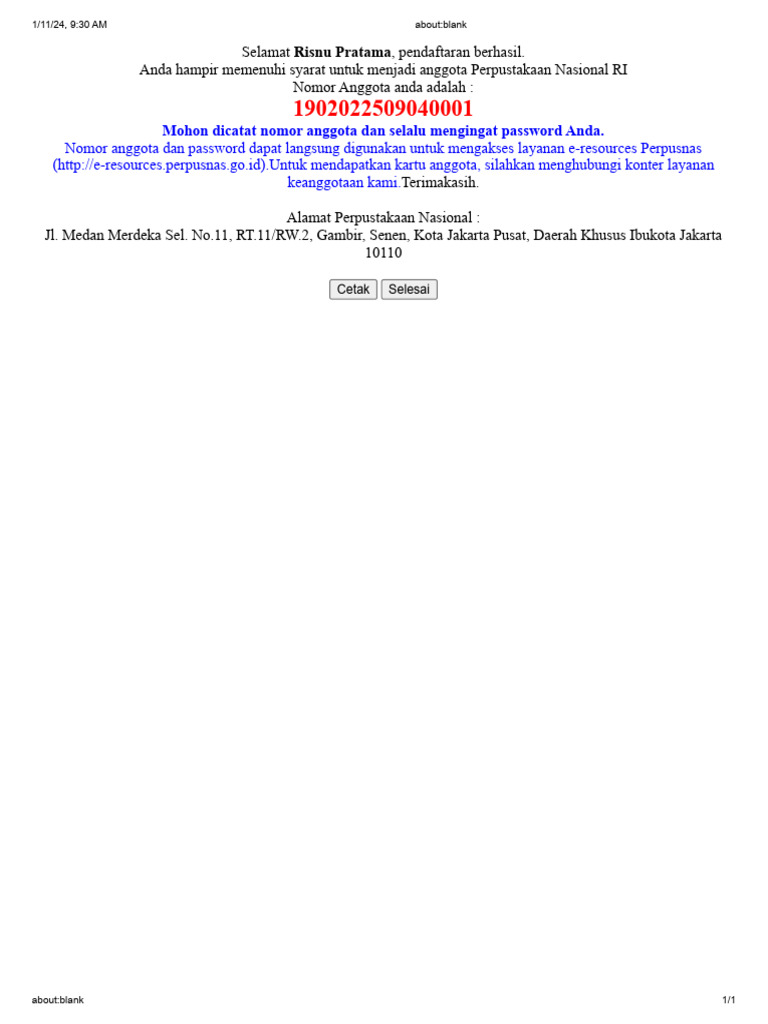 Kartu Perpusnas | PDF