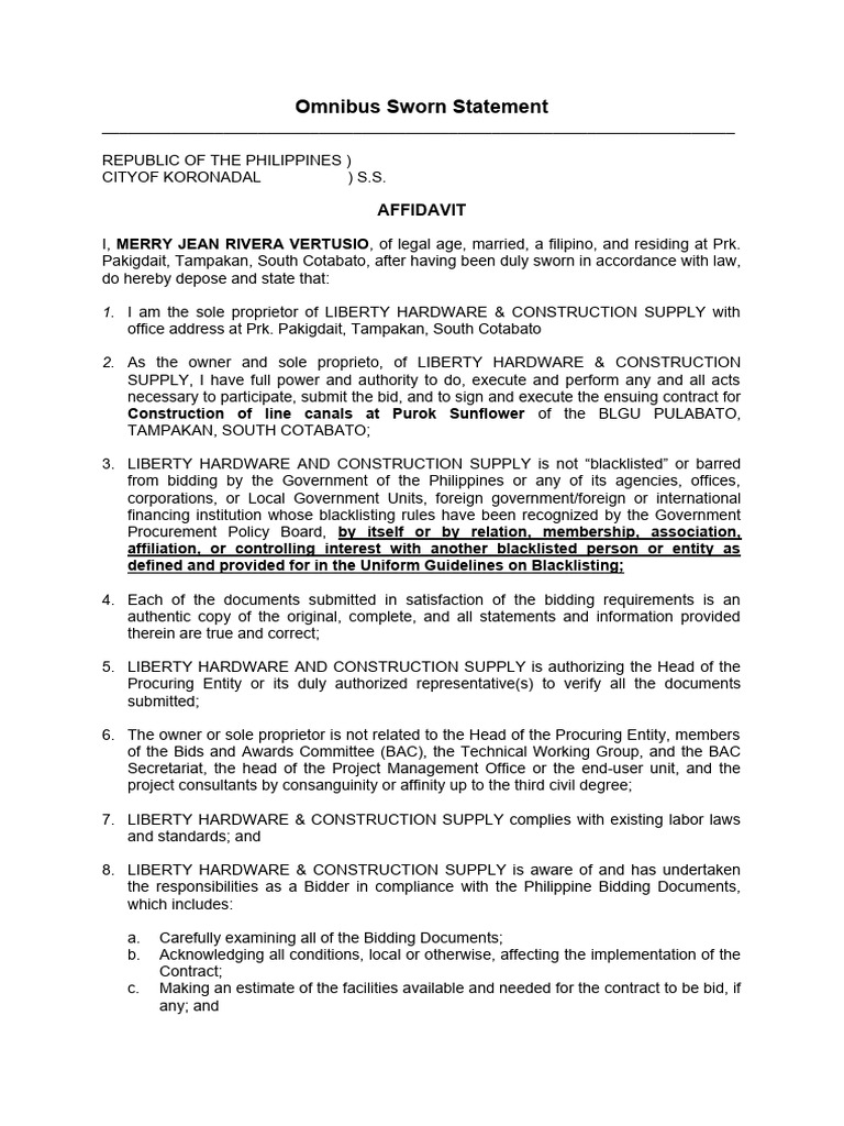 Omnibus Sworn Statement (Revised) Line Canal | PDF | Affidavit | Justice