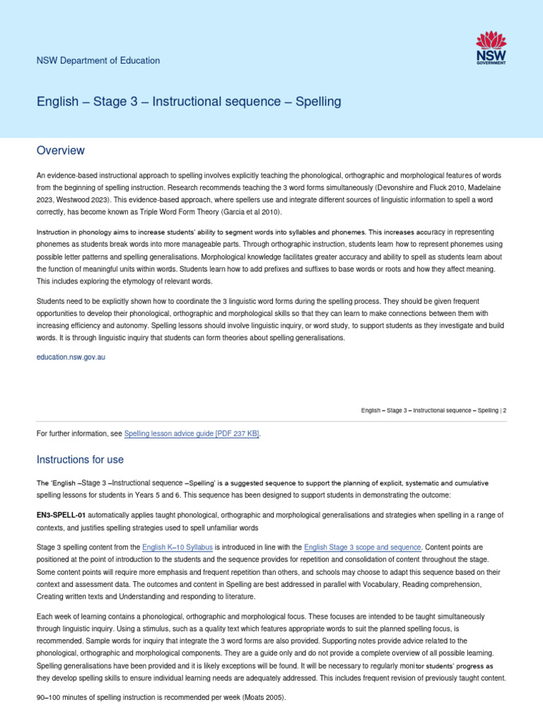 English s3 Spelling Instructional Sequence | PDF | Word | English Language