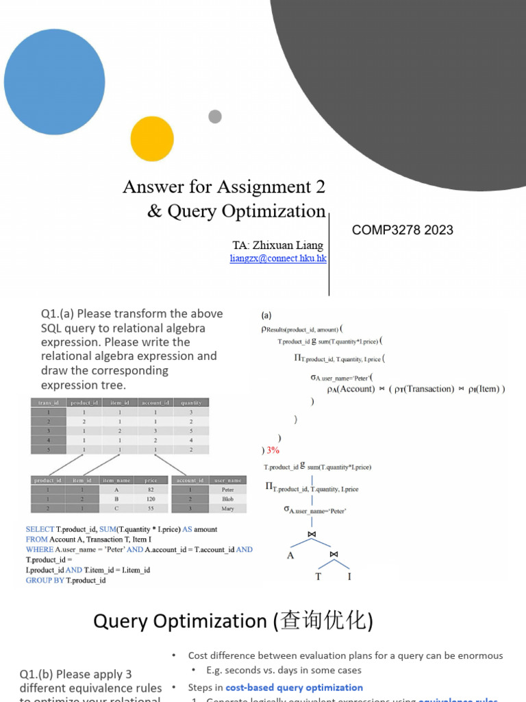 Tutorial - 10 - A2 and Query Optimization | PDF | Relational Model | Computer Data