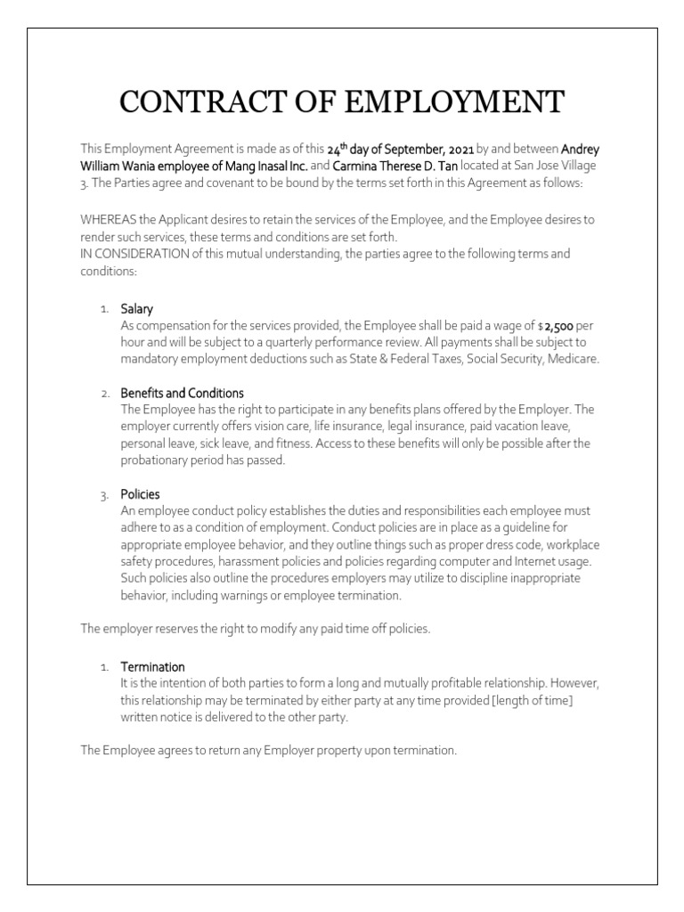 Contract of Employment | PDF | Employment | Business