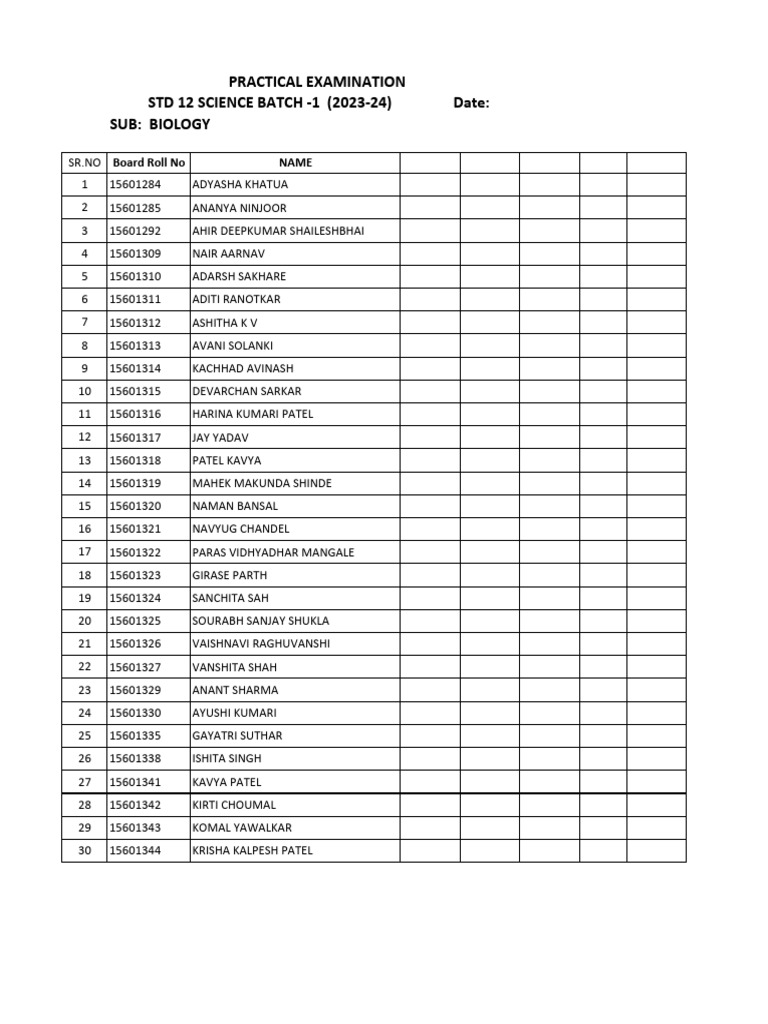 STD 12 Board Biology Roll No 2023-24 | PDF