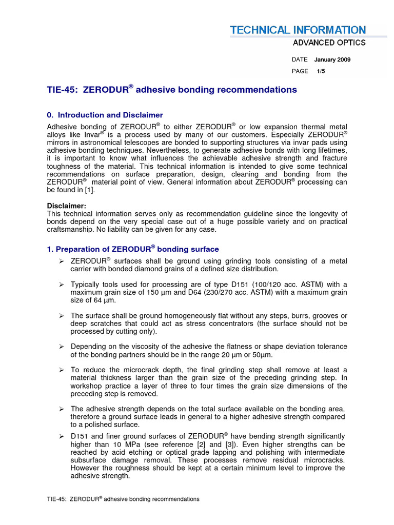 TIE45 Zerodur Adhesive Bonding Recommendations | PDF | Fracture ...