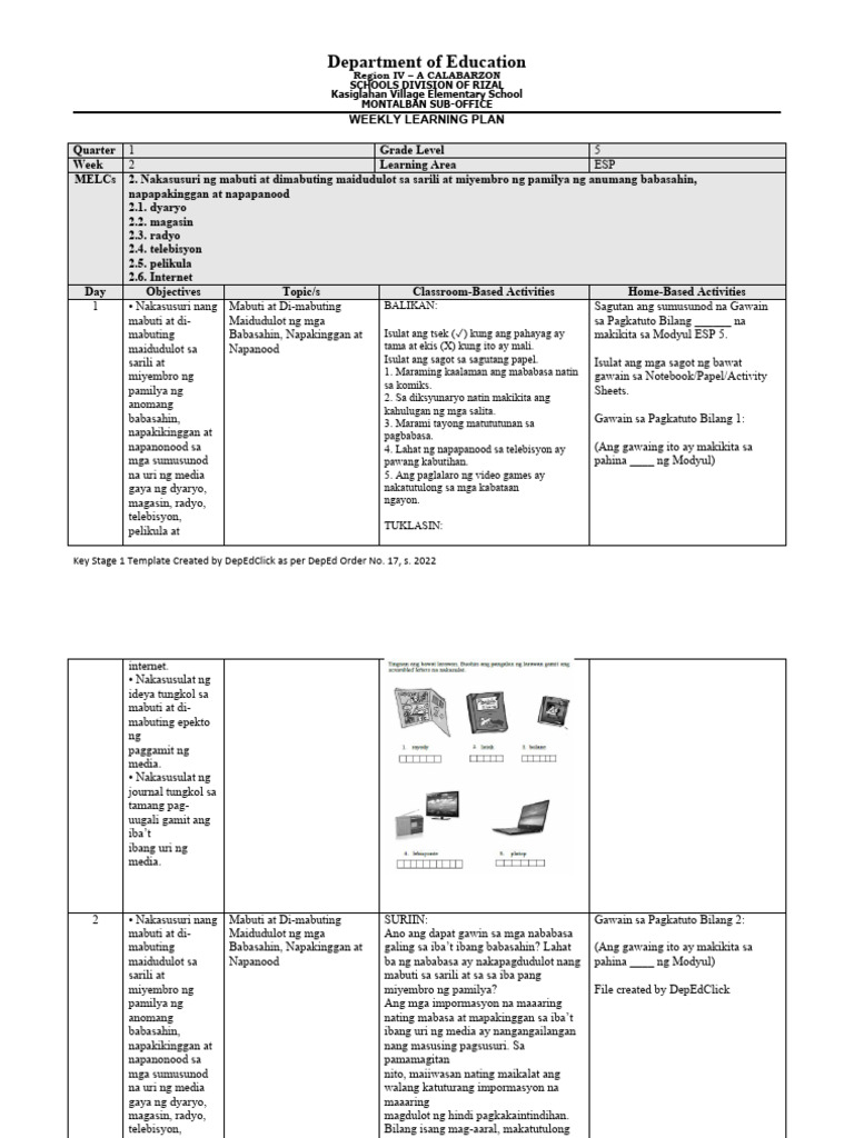 WLP - Q1 - Week 2 All Subjects | PDF