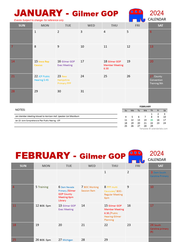 2024 Gilmer Gop Calendar | PDF | United States Presidential Campaigns ...