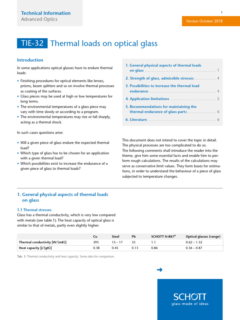 TIE32-Thermal Loads On Optical Glass | PDF | Glasses | Strength Of ...