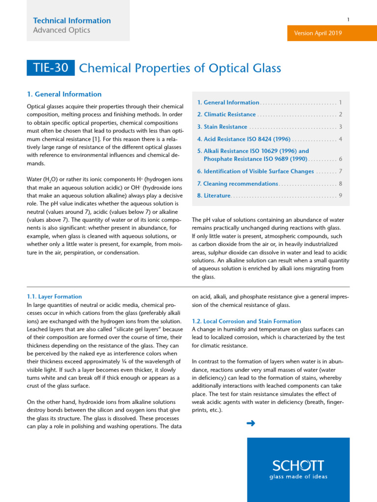 Chemical Properties of Optical Glass | PDF | Solvent | Glasses