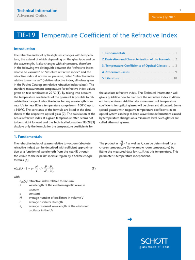 TIE19-Temperature Coefficient of The Refractive Index | PDF | Refractive Index | Refraction