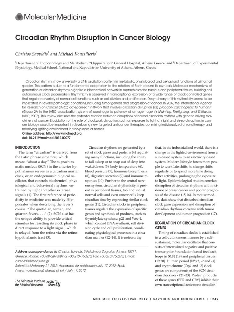 2012 Circadian Rhythm Disruption in Cancer Biology | PDF | Clock ...