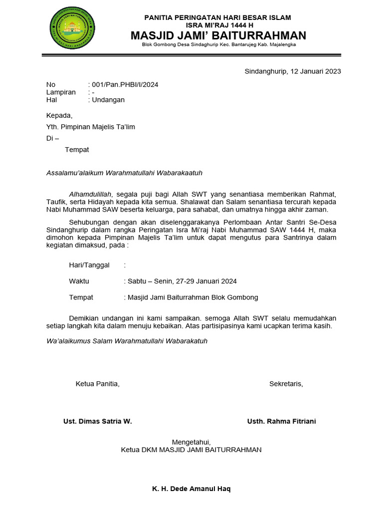 Undangan PHBI | PDF | Agama & Spiritualitas