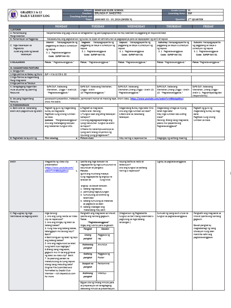 DLL - Esp 6 - Q2 - W6 | PDF