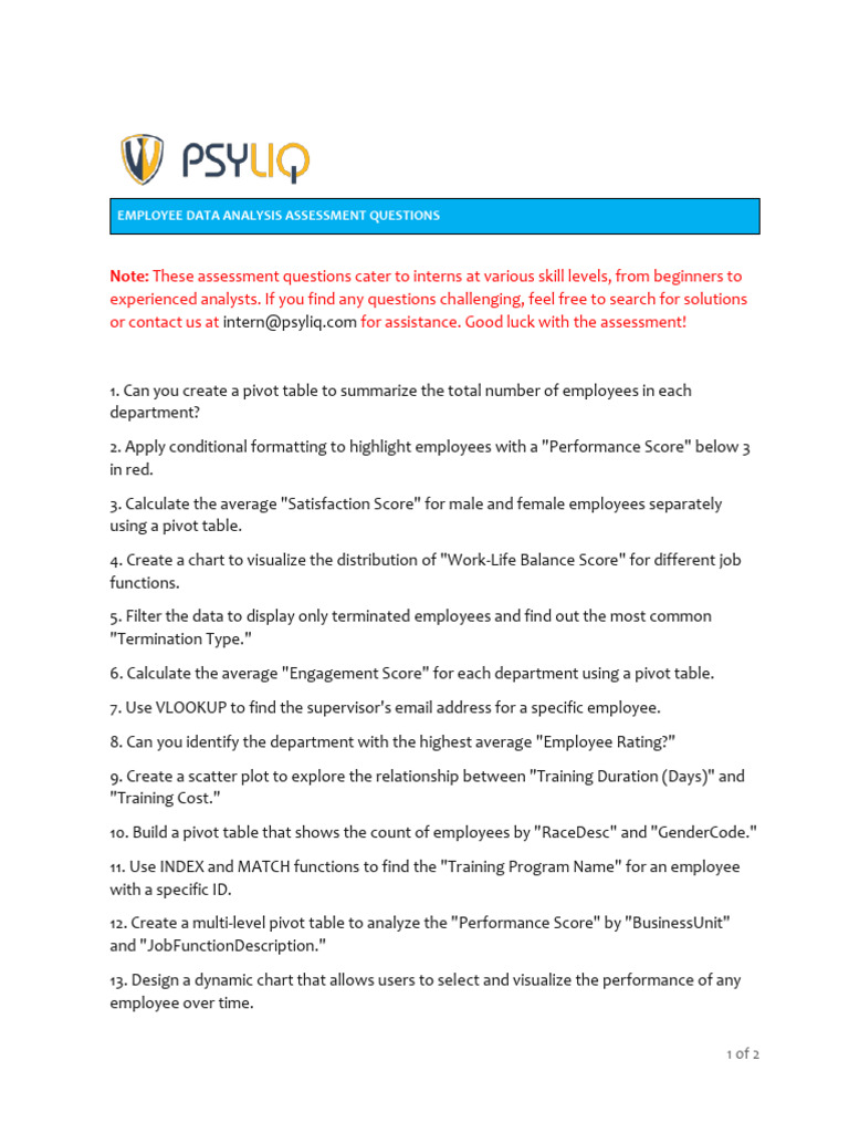 Employee Data Analysis Assessment Questions | PDF