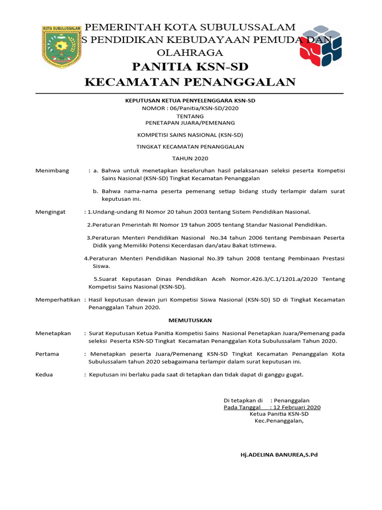 SK Pemenang KSN | PDF