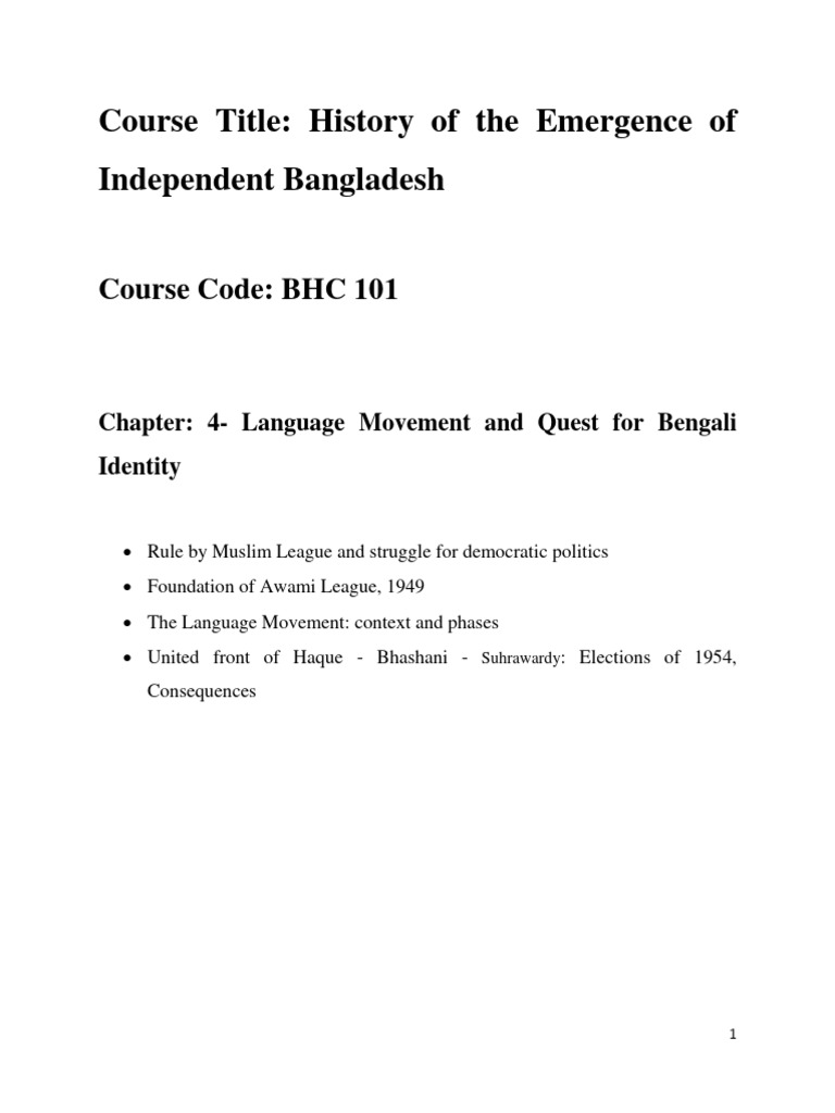 BHC 101-Chapter 4 | PDF | Bangladesh | All India Muslim League