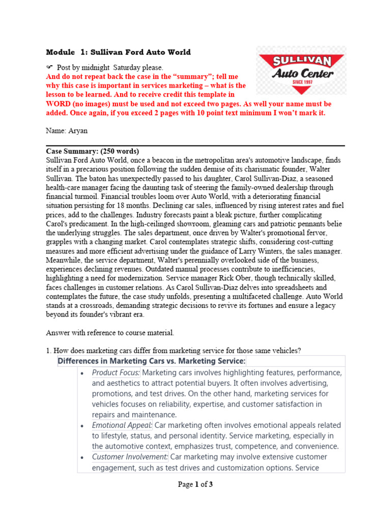 Mod 1 Sullivan Answer Form W24 | PDF | Marketing | Sales