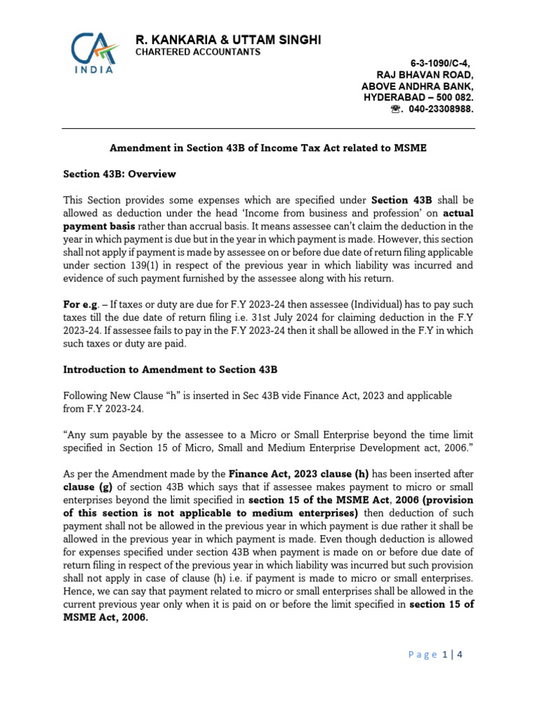 Amendment in Section 43B of Income Tax Act Related To MSME | PDF ...