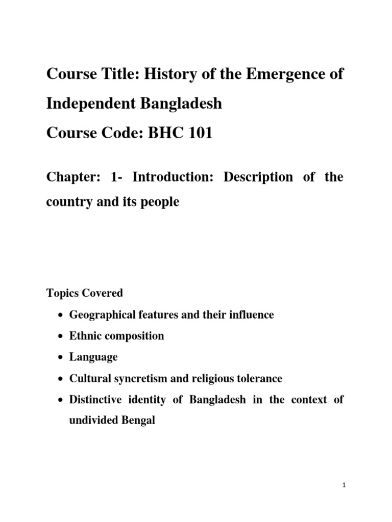 BHC 101-Chapter 1 | PDF | Bangladesh | Bengal