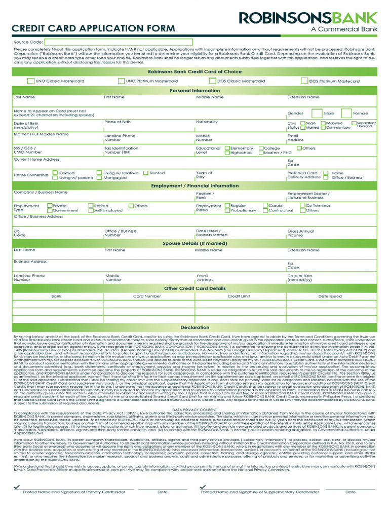 RBank DOS Mastercard Application Form - Updated | PDF