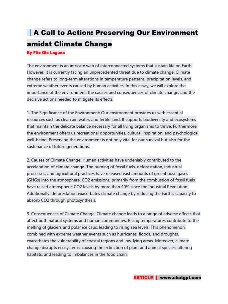 A Call To Action - Environmental and Climate Change Essay | Download ...