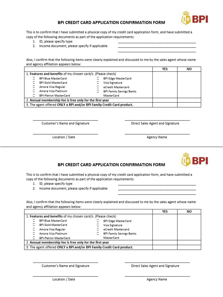 BPI Confirmation Form | PDF | Visa Inc. | Credit Card