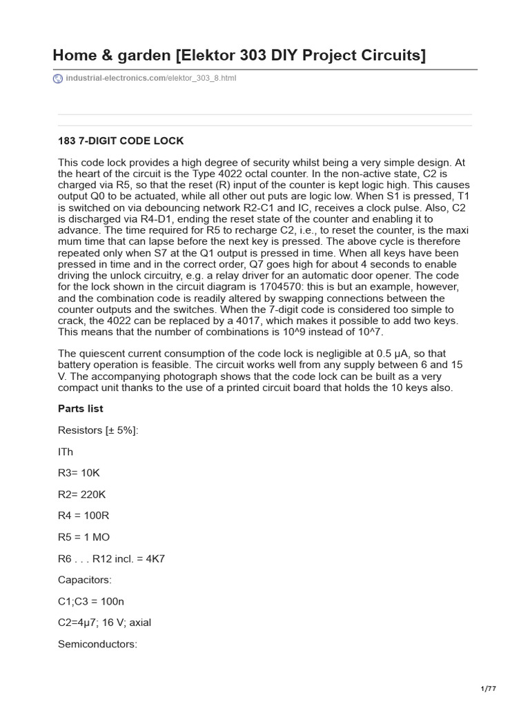 Home Garden Elektor 303 DIY Project Circuits | PDF | Relay | Switch