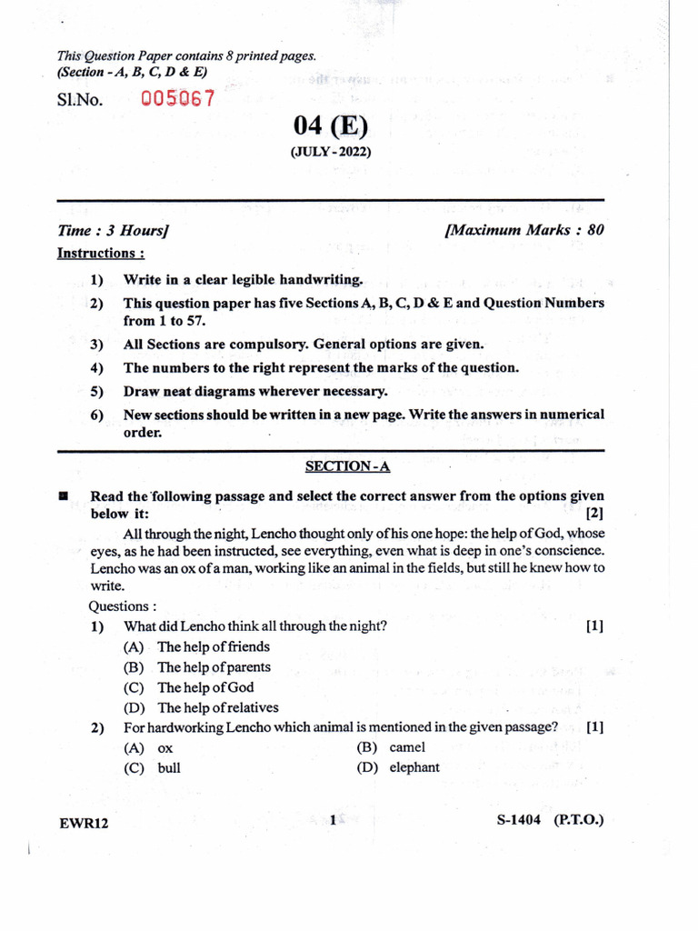 2022 English Gseb Board Paper | PDF
