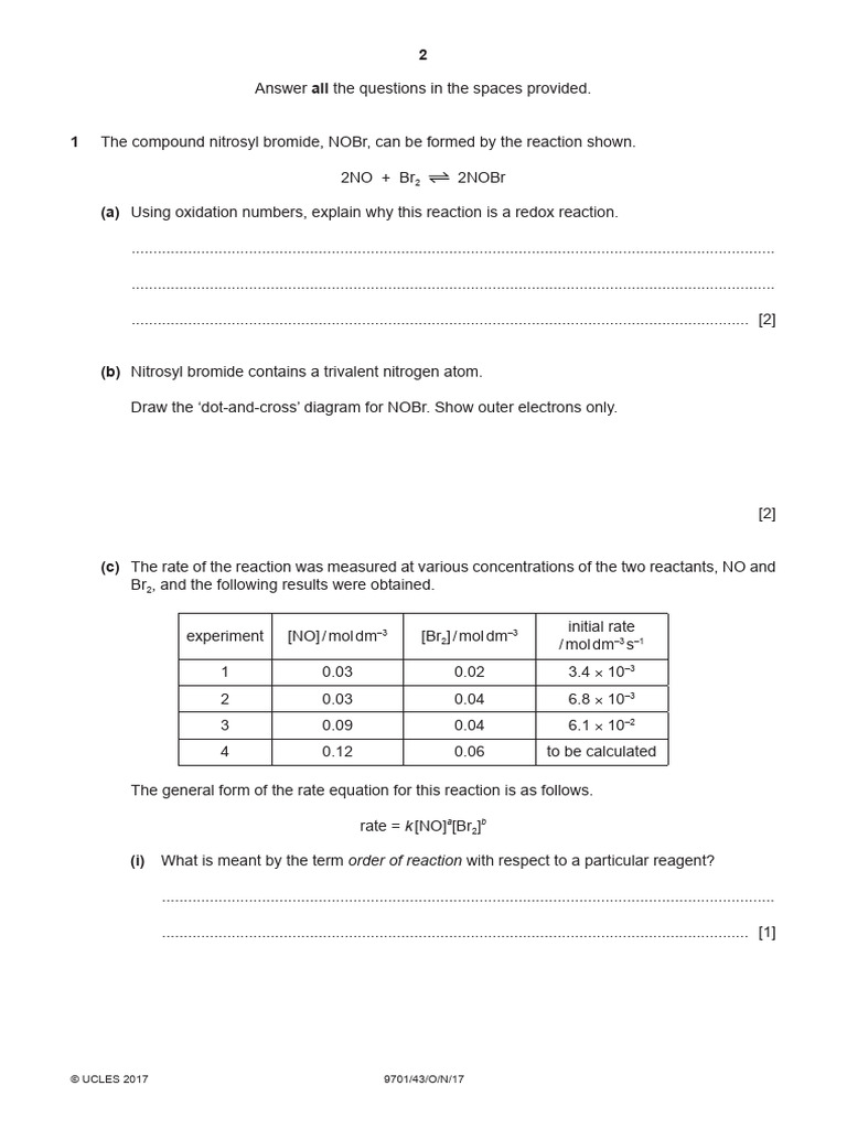 9701 w17 QP 43 Removed | PDF | Chemical Reactions | Solubility