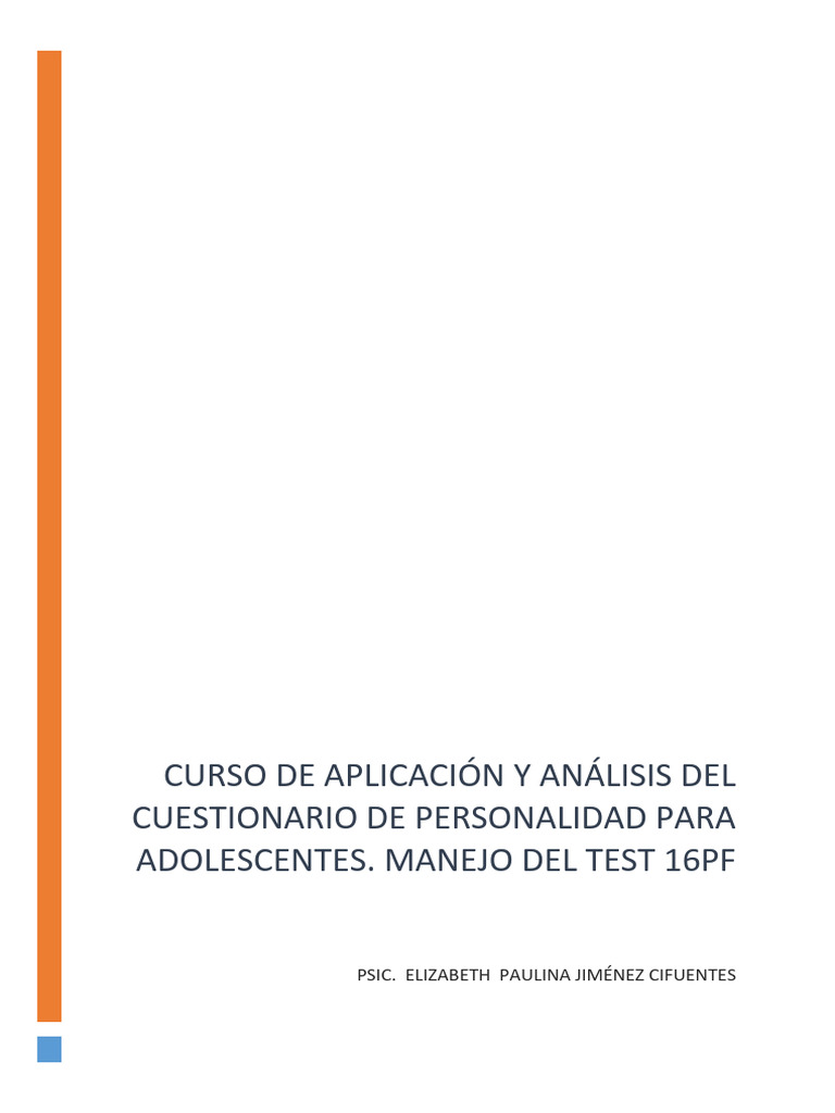 Syllabus Curso Aplicacion y Analisis Del Cuestionario de Personalidad ...