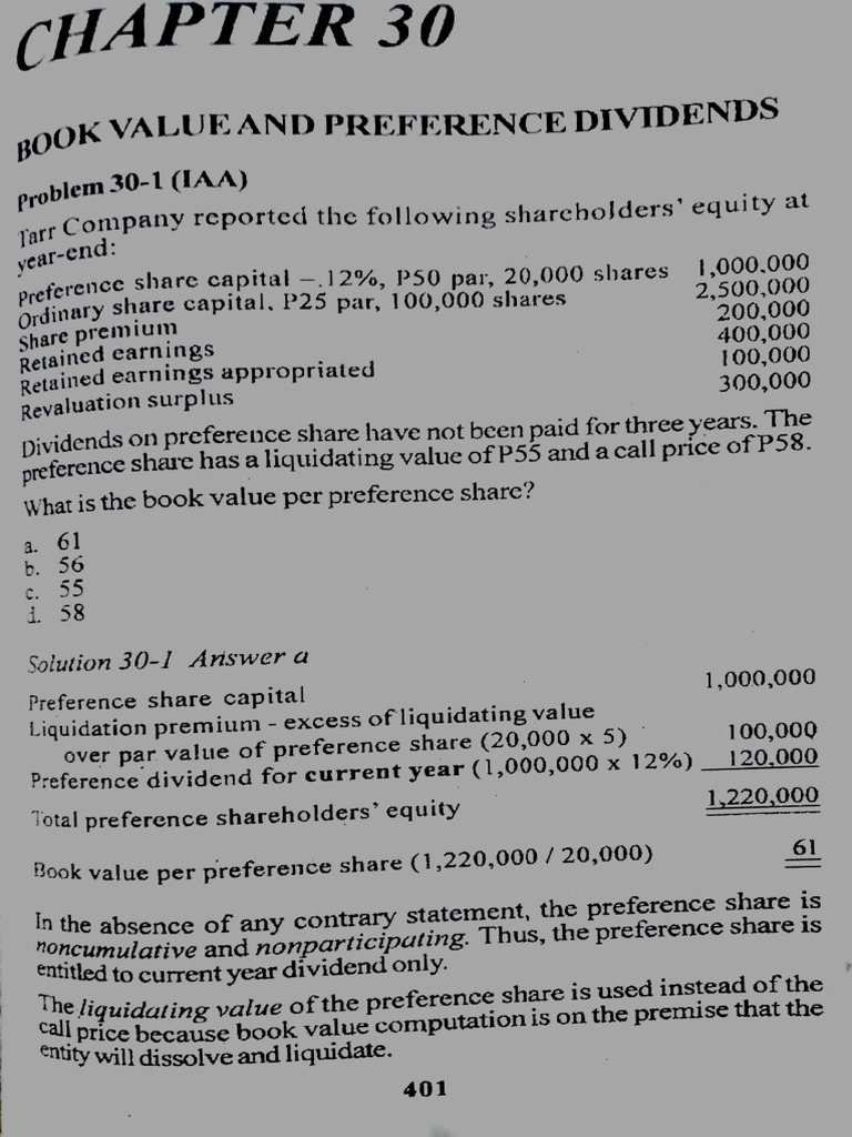 Book Value and Preference Dividends - Pracacc | PDF