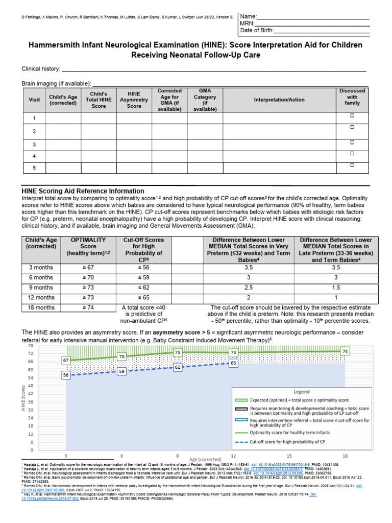 HINE Scoring Aid Version 5.6 | PDF | Preterm Birth | Pediatrics