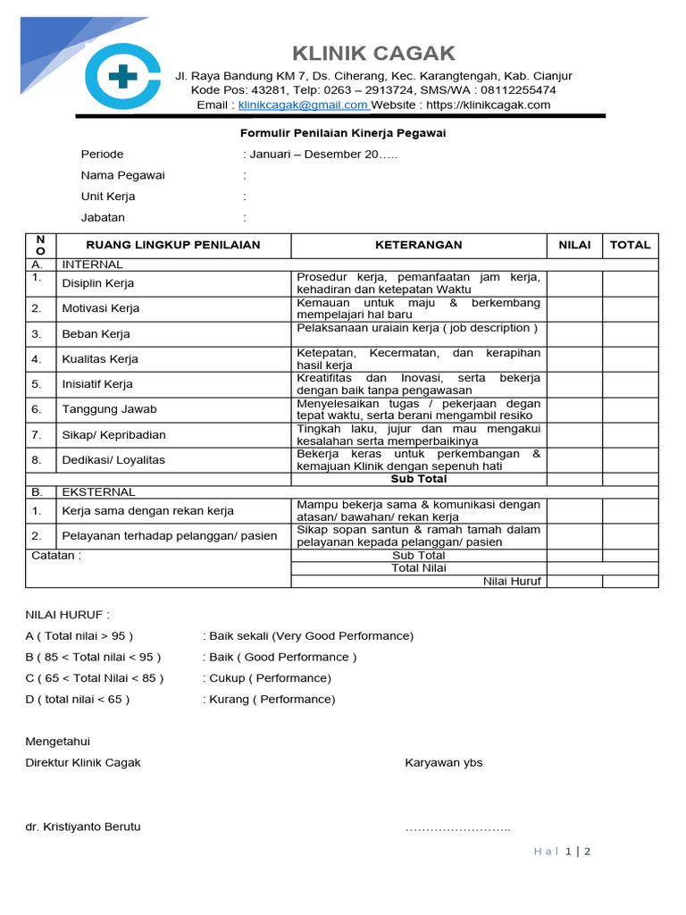Formulir Penilaian Kinerja Pegawai | PDF | Karier & Perkembangan