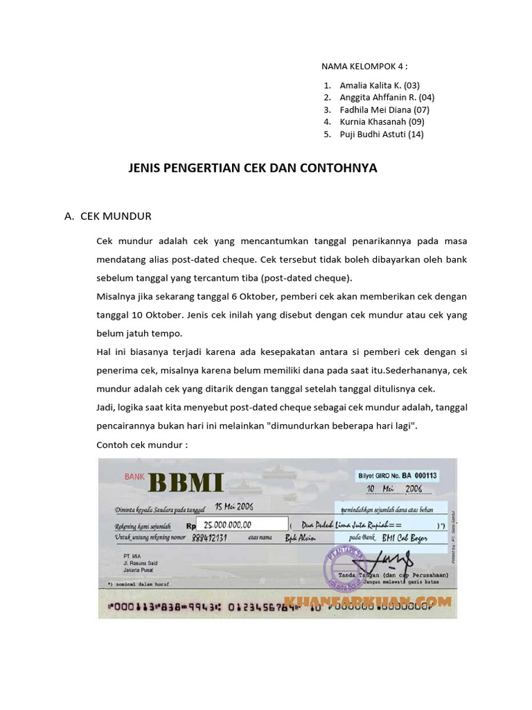 Jenis-Jenis Cek dan Contohnya | PDF
