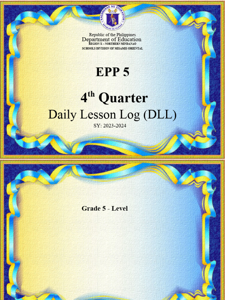 Grade 5 Daily Lesson Log Cover Page | PDF