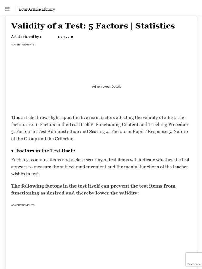 Validity of A Test - 5 Factors - Statistics | PDF | Validity ...