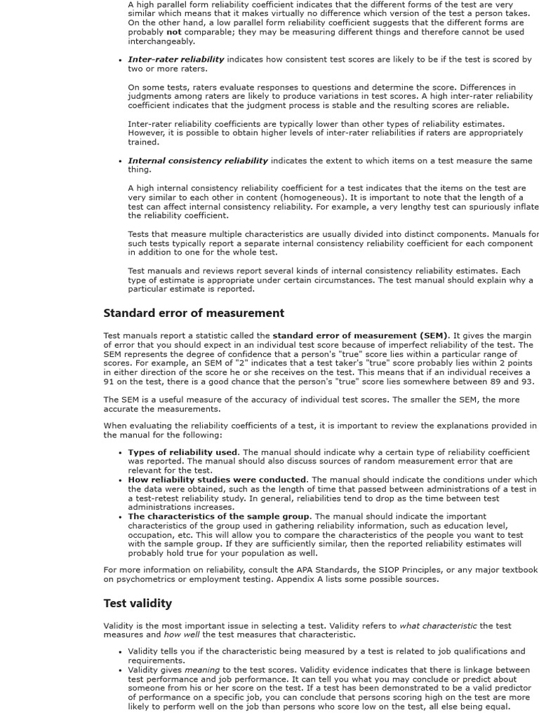 Testing and Assessment - Reliability and Validity | PDF | Validity ...